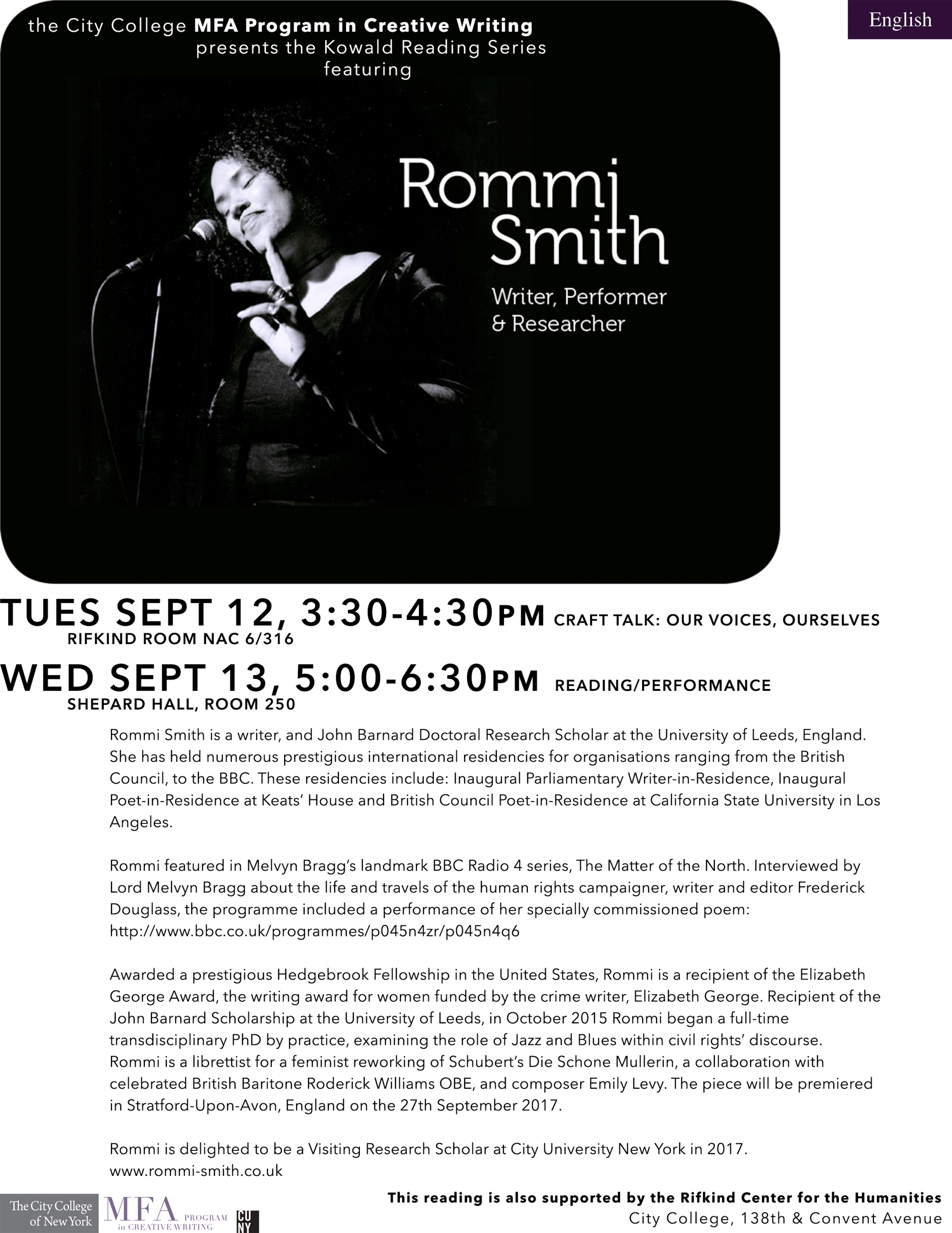 Rommi Smith – Craft Talk: Our Voices, Ourselves - CCNY English Department