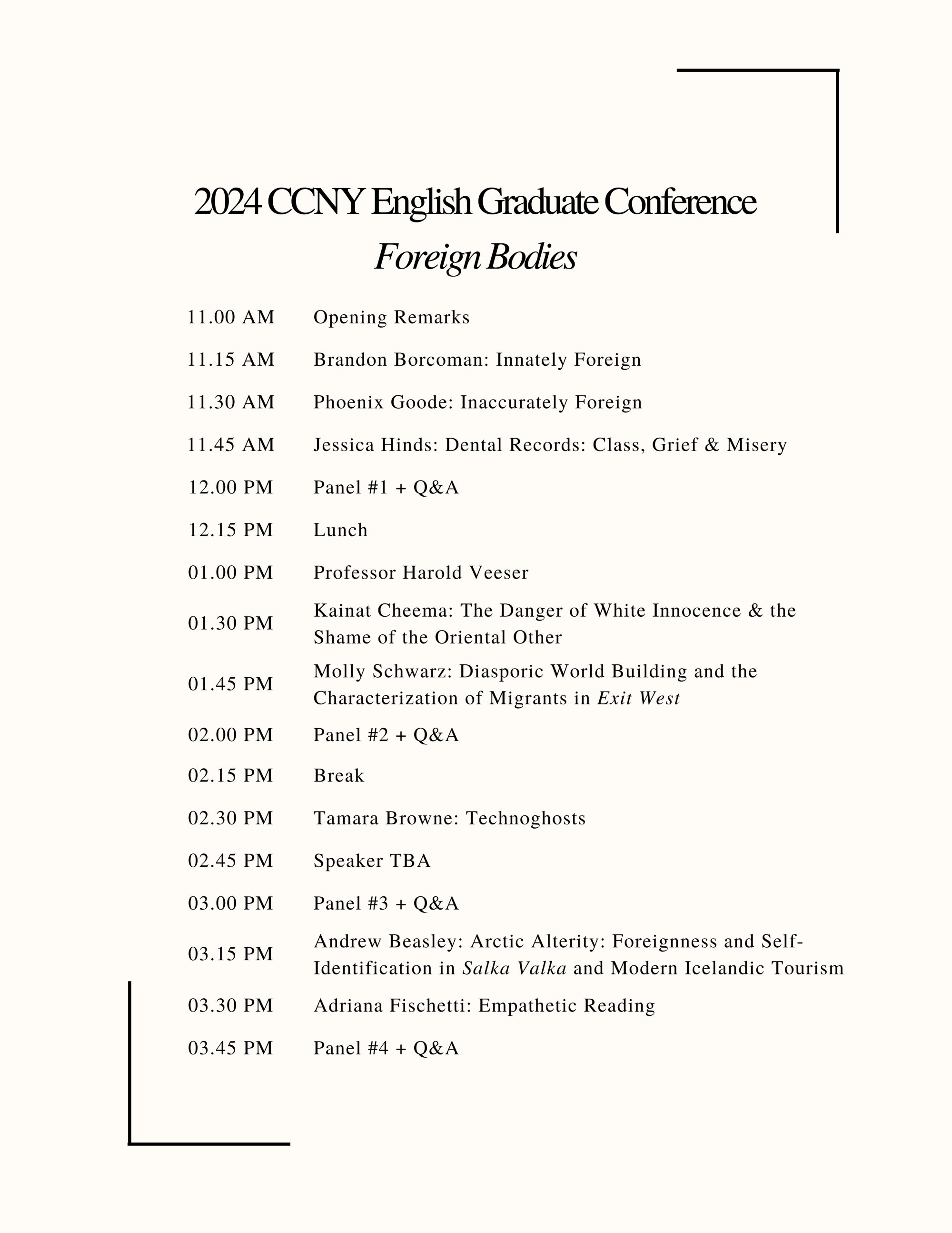 Graduate Student Conference Program - May 17, 2024 - CCNY English Department